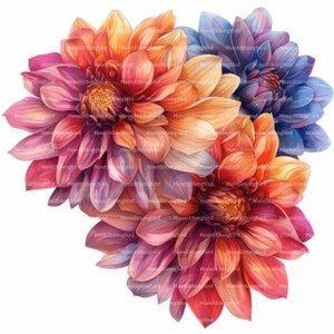 10 Dahlia Bouquets Clipart, Digital Download, Printable Watercolor ...
