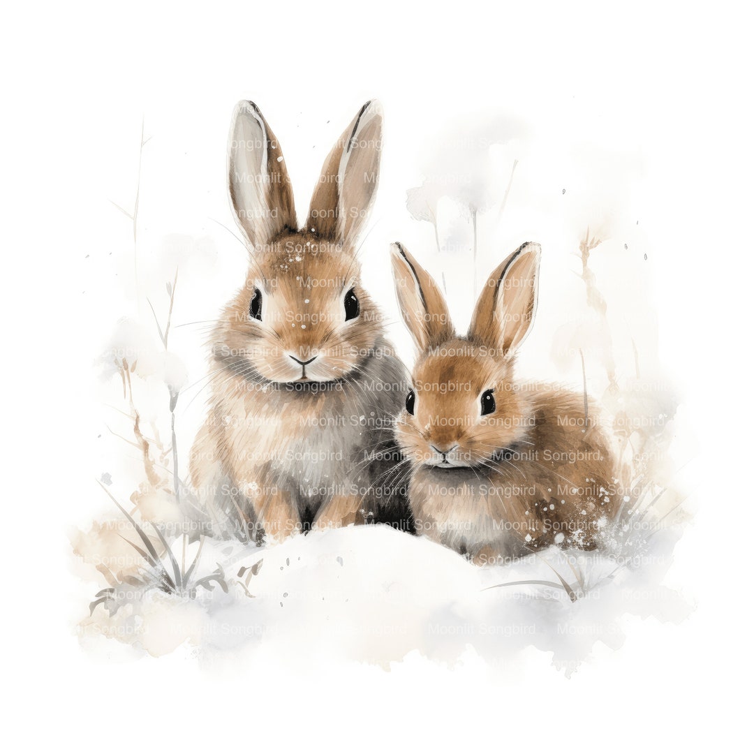 10 Rabbits in the Snow Clipart, Digital Download, Printable Watercolor ...