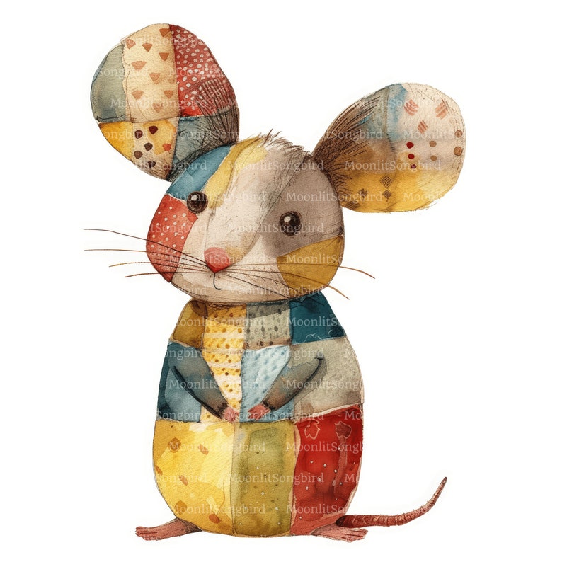 10 Patchwork Mouse Clipart, Digital Download, Printable Watercolor ...