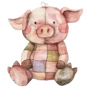 10 Patchwork Pig Clipart (images Only!) Digital Download, Printable Watercolor Clipart, Paper ...