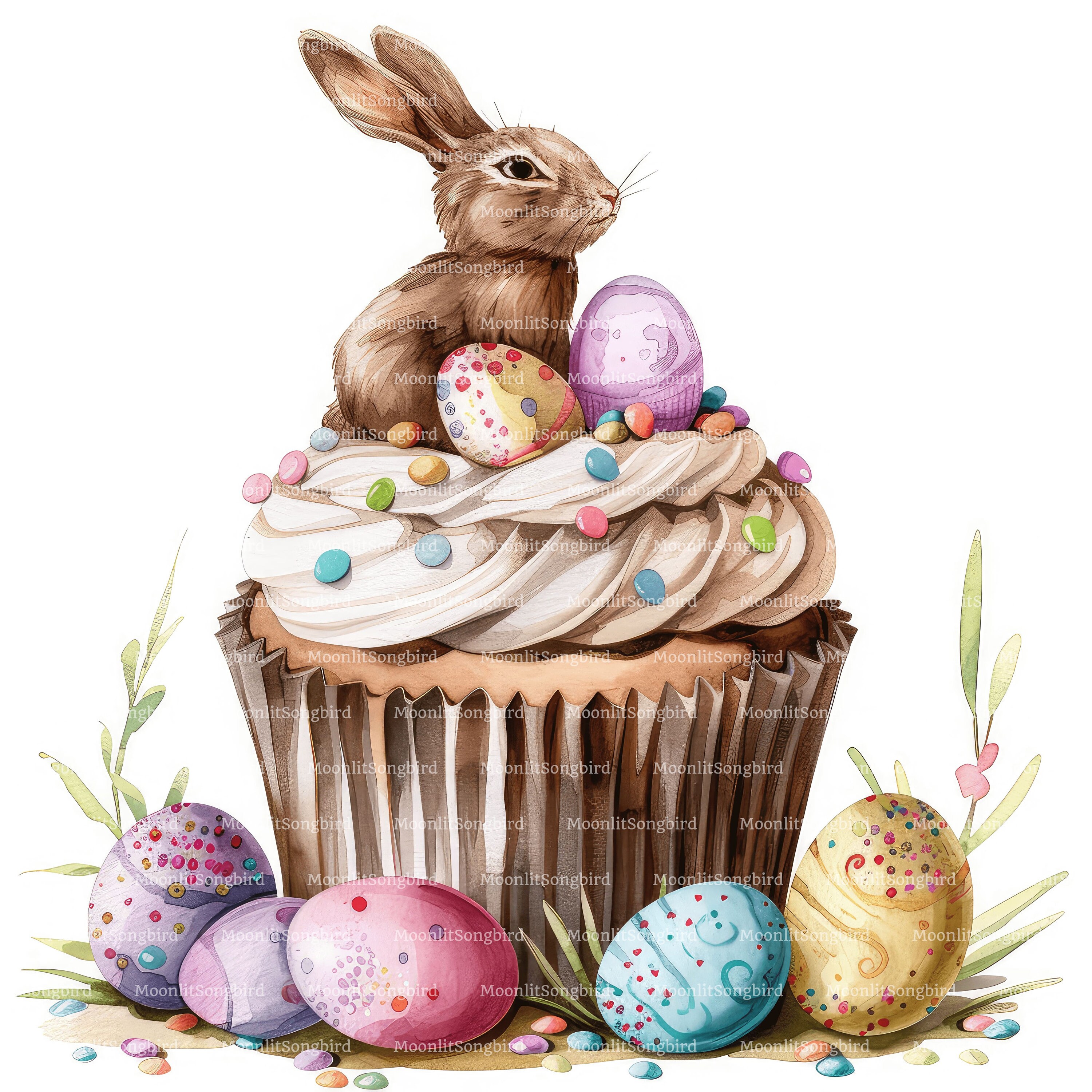 11 Easter Cupcakes Clipart, Digital Download, Printable Watercolor ...