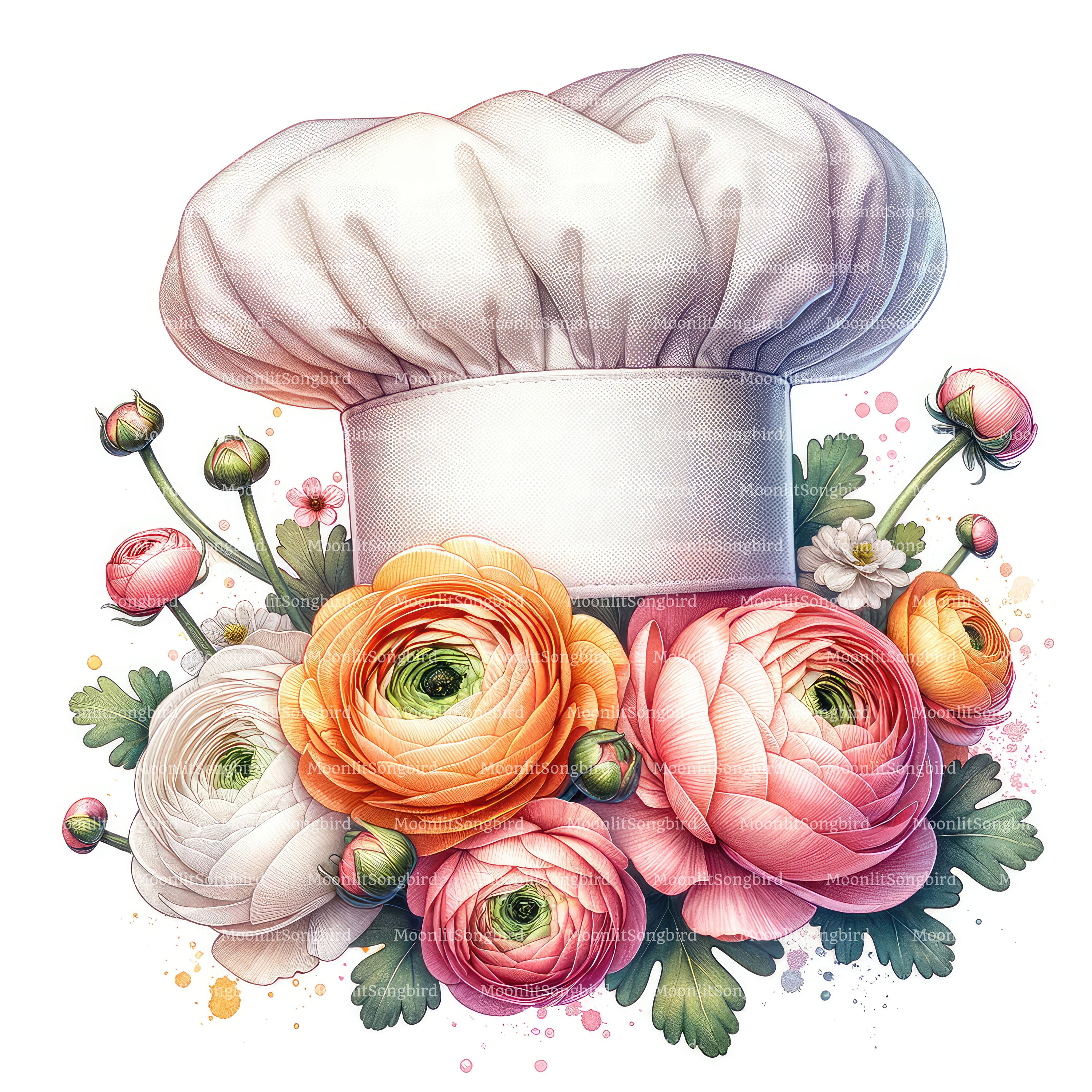 10 Floral Chef Hat Clipart, Digital Download, Printable Watercolor ...