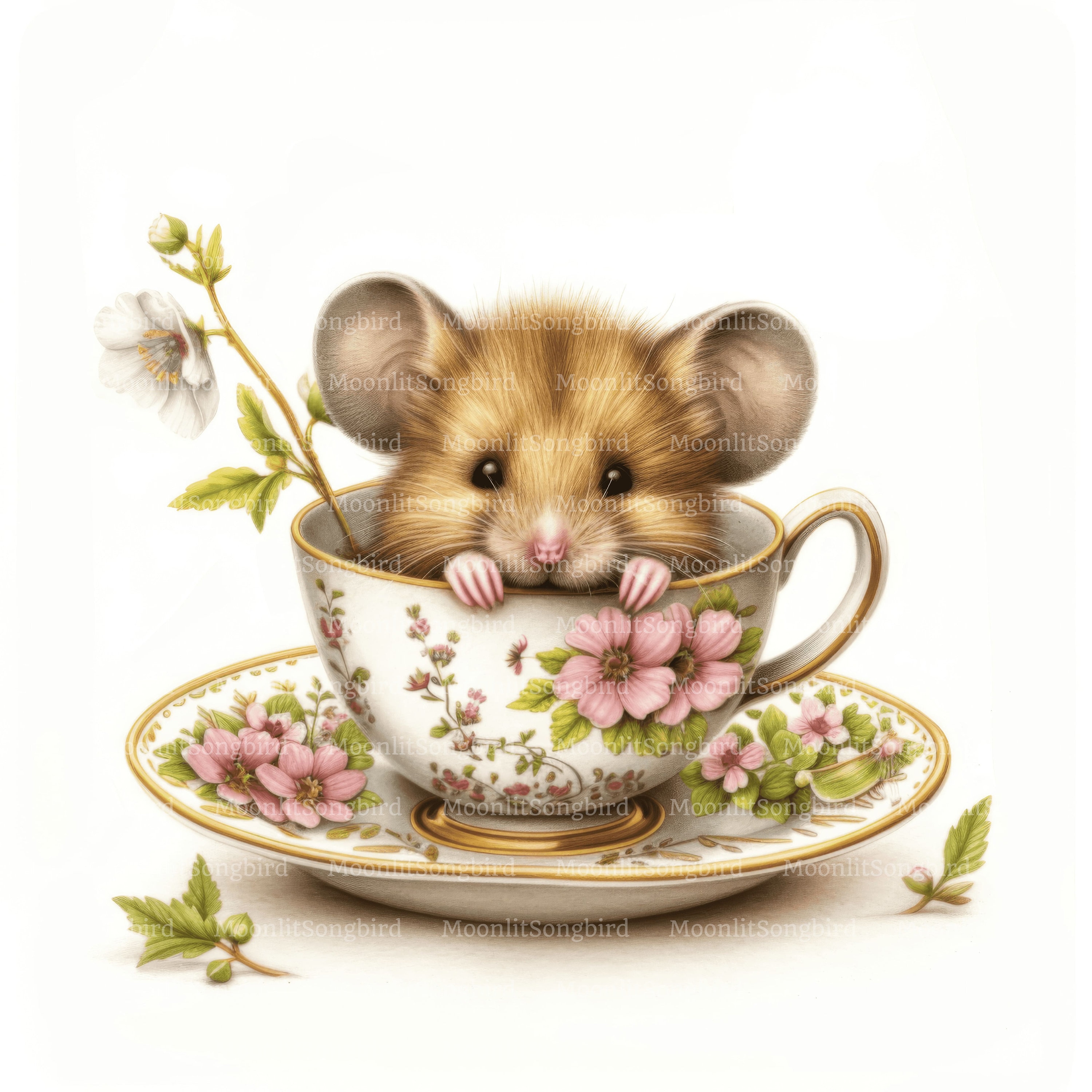 12 Mouse in Teacup Clipart, Digital Download, Printable Watercolor ...