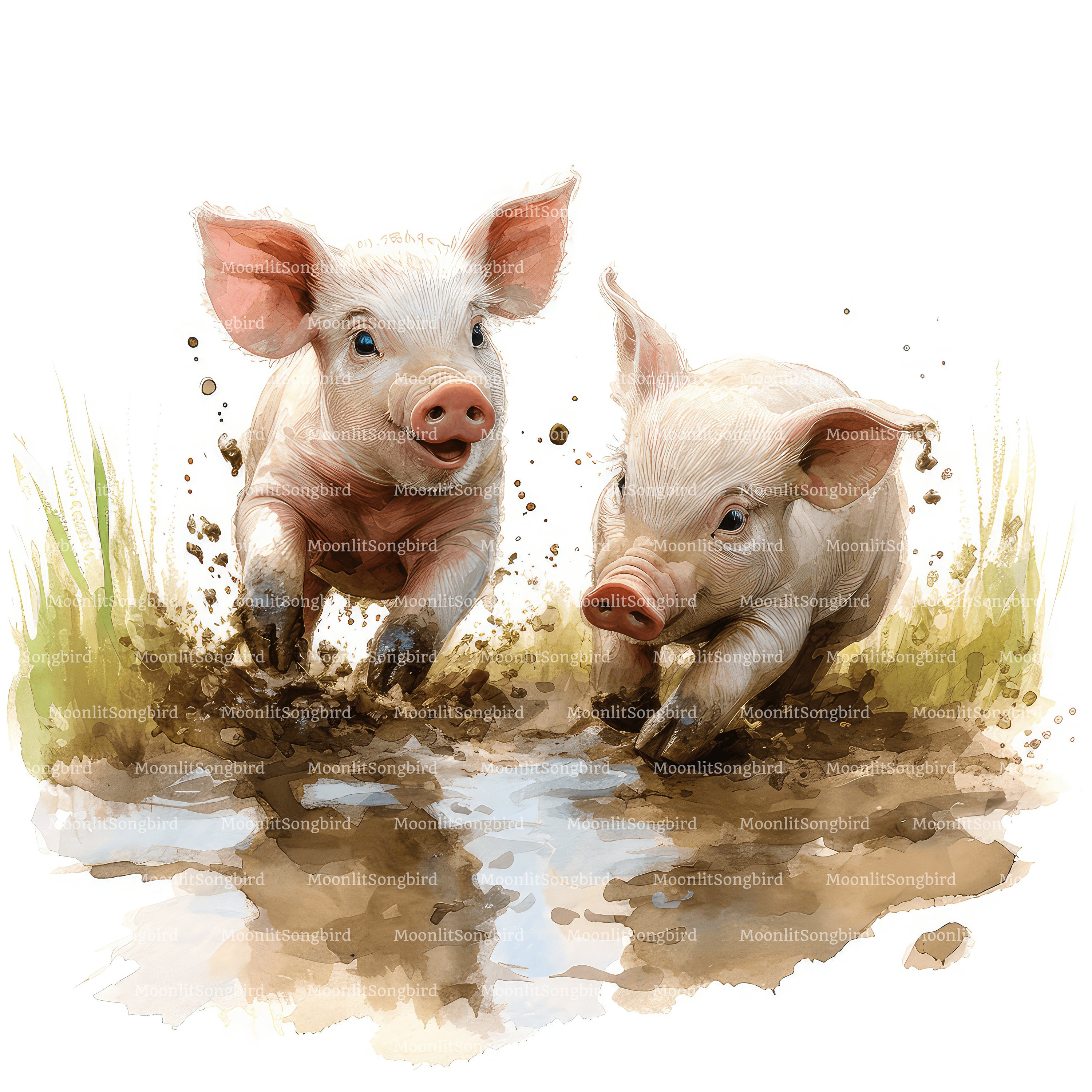 14 Piglets in Mud Clipart, Digital Download, Printable Watercolor ...