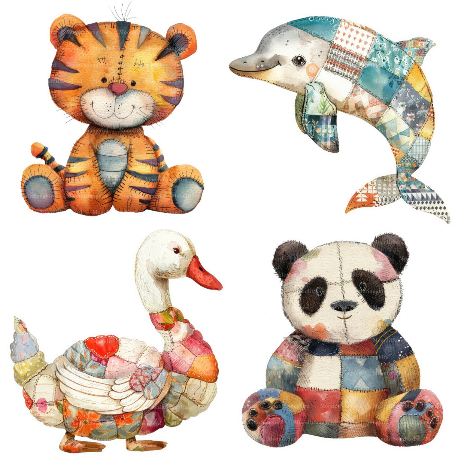 50 Patchwork Animals Clipart, Digital Download, Printable Watercolor ...