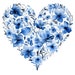 16 Blue Floral Hearts Clipart, Digital Download, Printable Watercolor ...