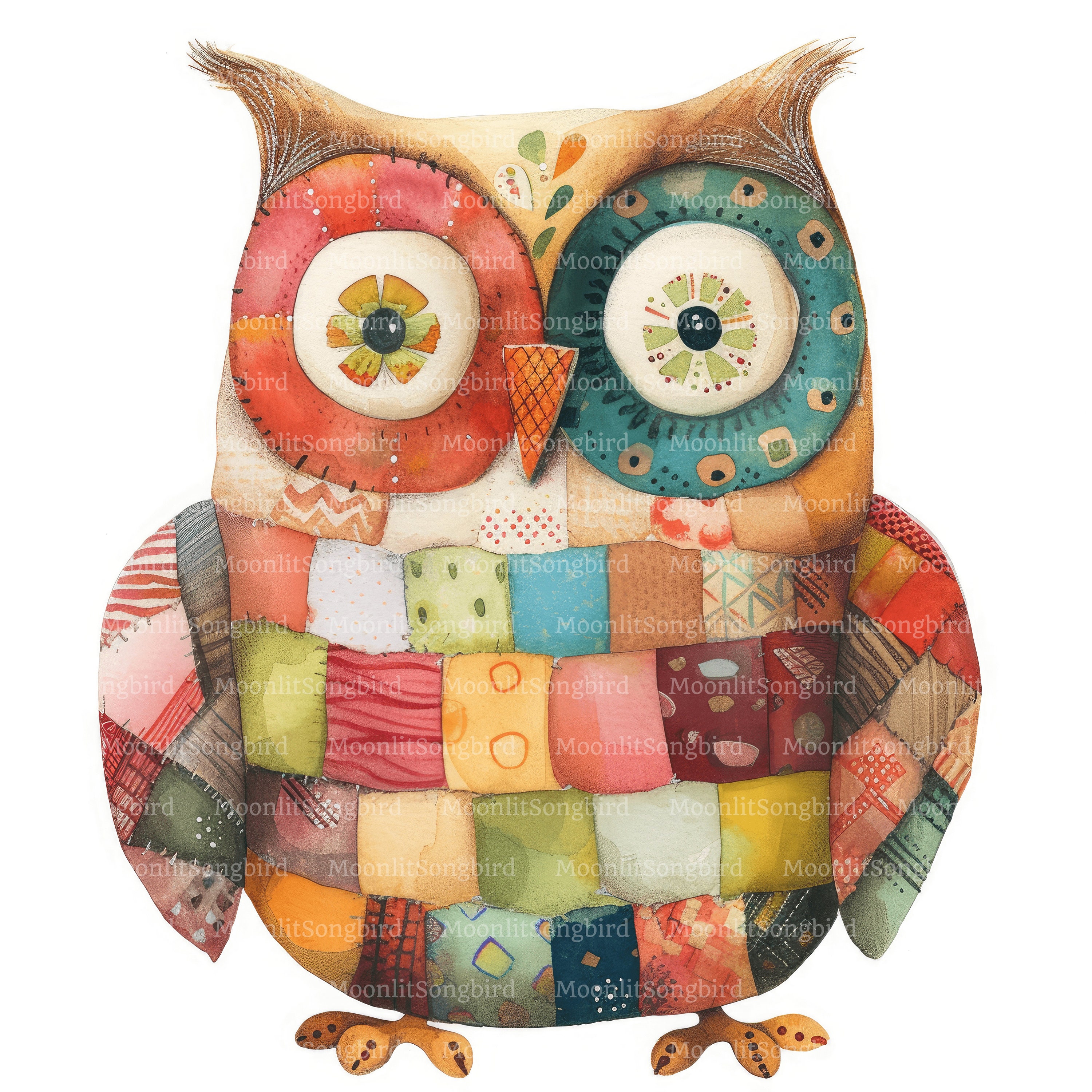16 Patchwork Owl Clipart, Digital Download, Printable Watercolor ...