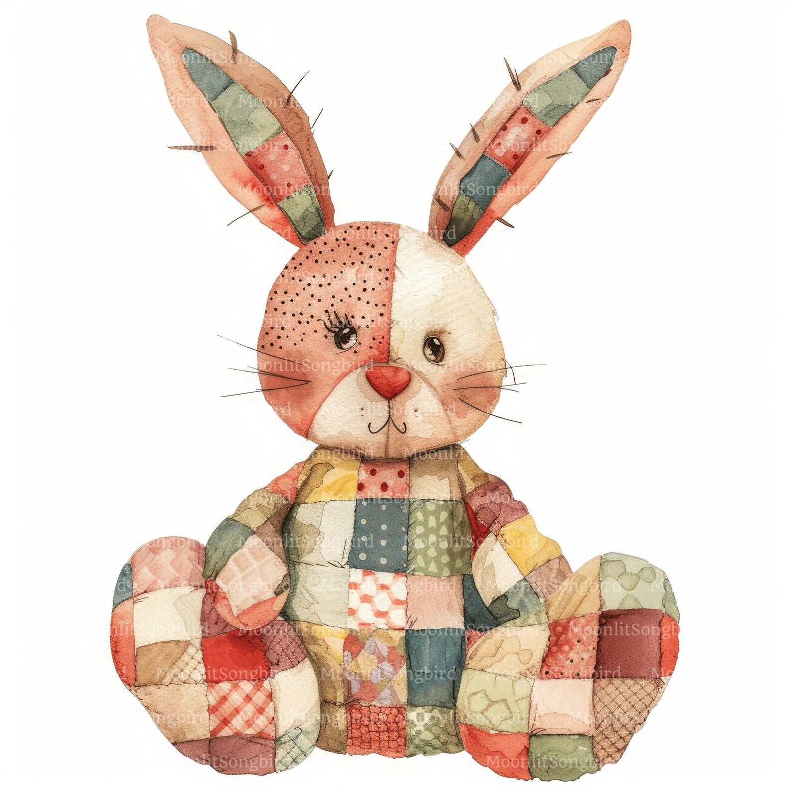 10 Patchwork Rabbit Clipart, Digital Download, Printable Watercolor ...