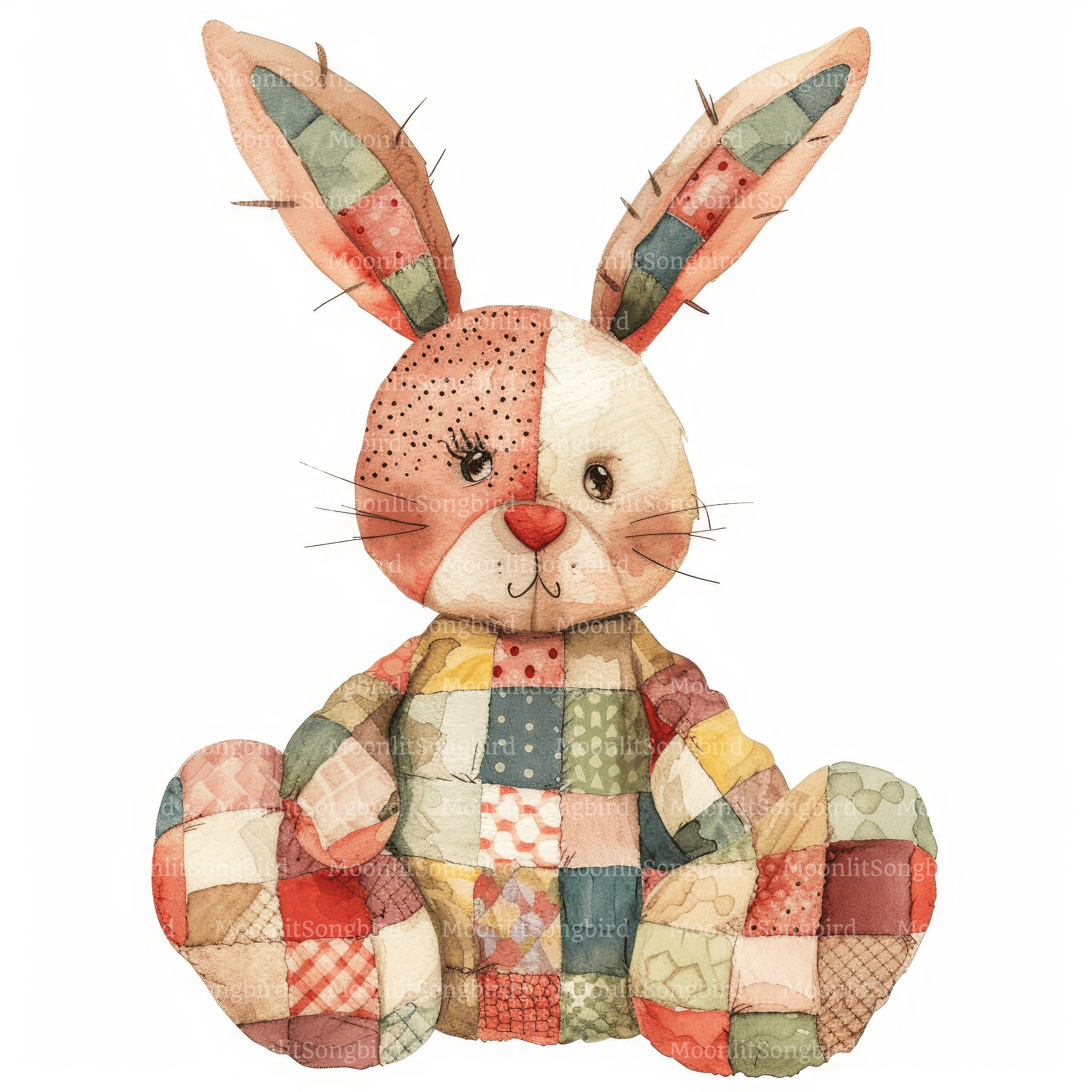 10 Patchwork Rabbit Clipart, Digital Download, Printable Watercolor ...