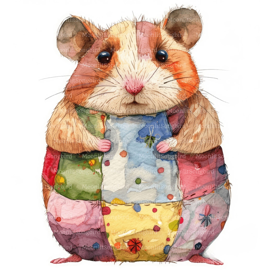 12 Patchwork Hamster Clipart, Digital Download, Printable Watercolor ...