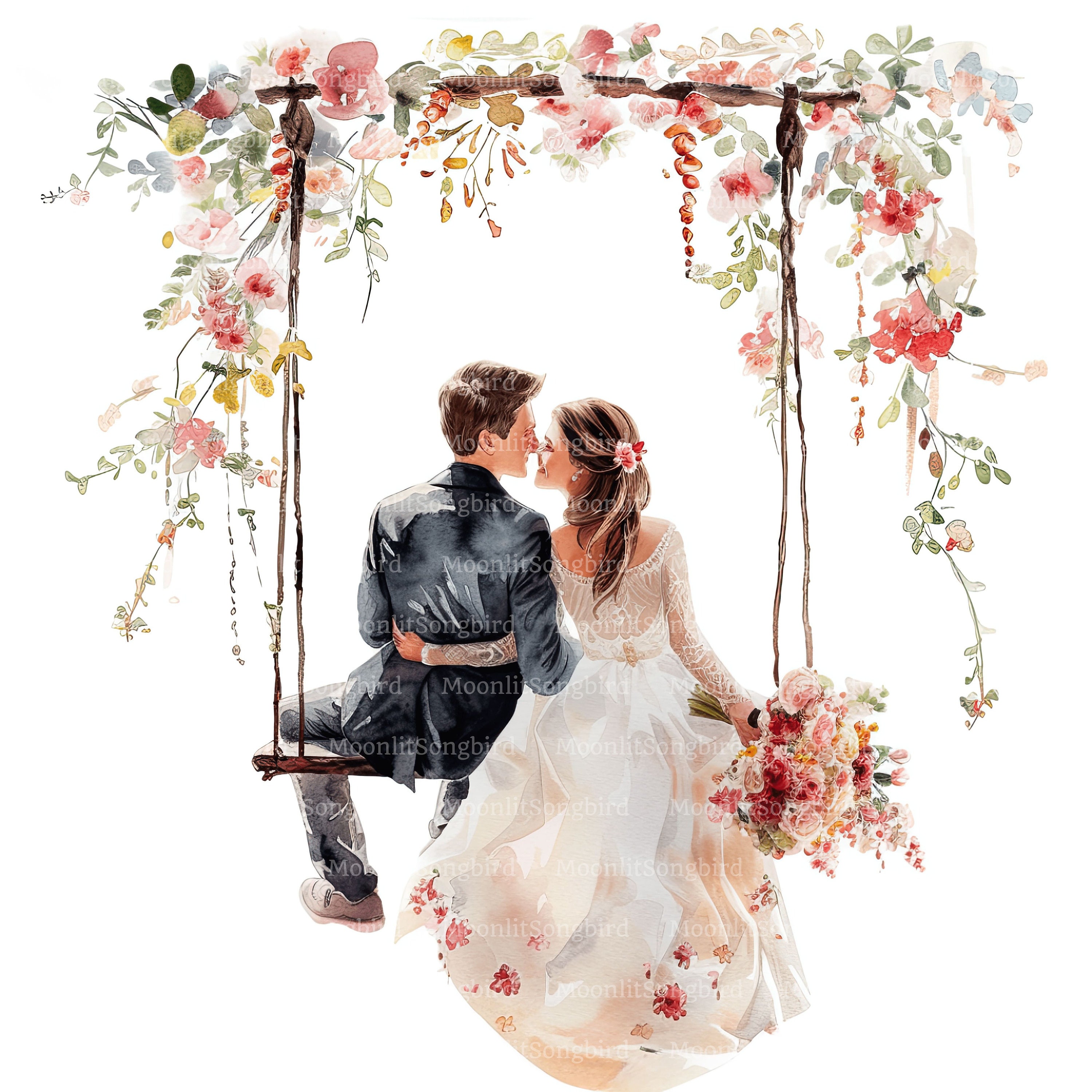 10 Bride and Groom on Swing Clipart, Digital Download, Printable ...