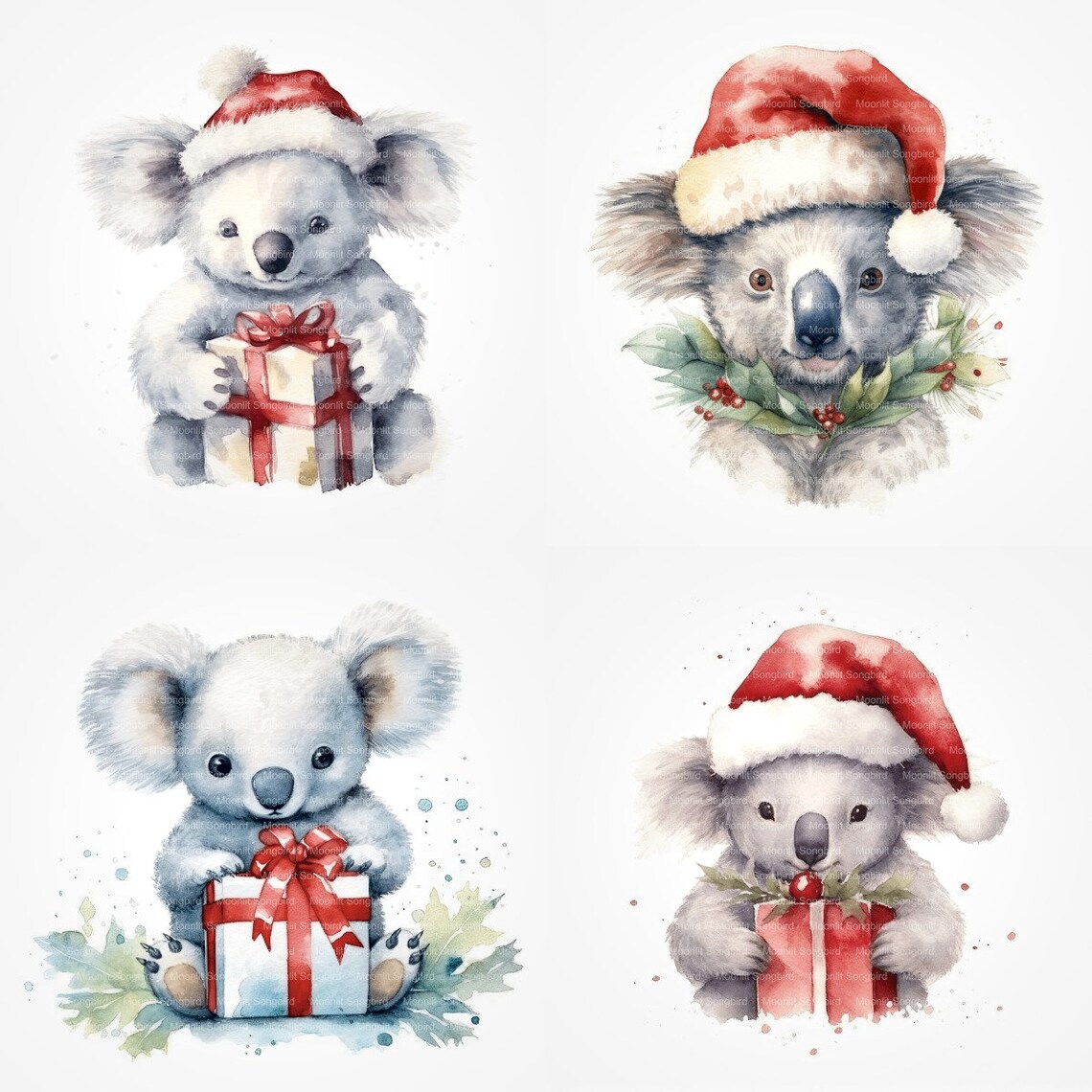 12 Christmas Koala Clipart, Digital Download, Printable Watercolor ...