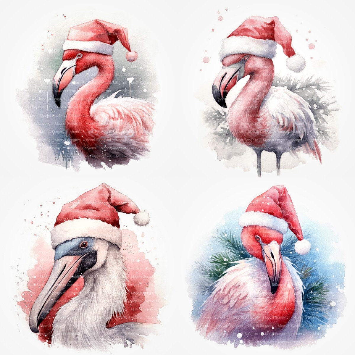 14 Christmas Flamingo Clipart, Digital Download, Printable Watercolor ...