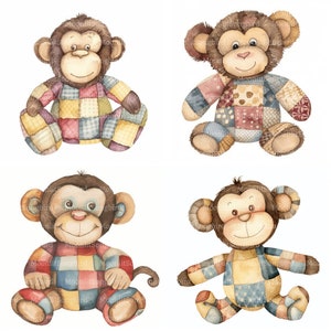 14 Patchwork Monkey Clipart, Digital Download, Printable Watercolor ...