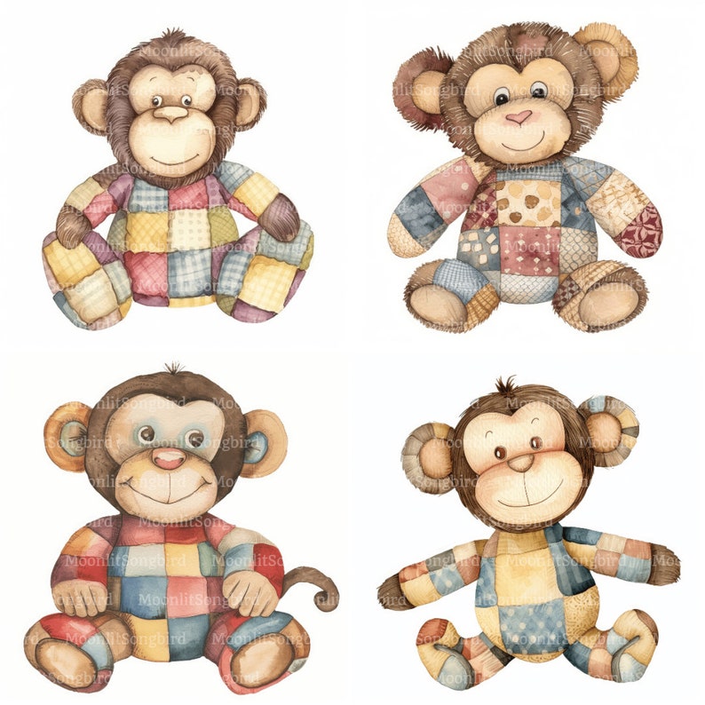 14 Patchwork Monkey Clipart (images Only!) Digital Download, Printable ...