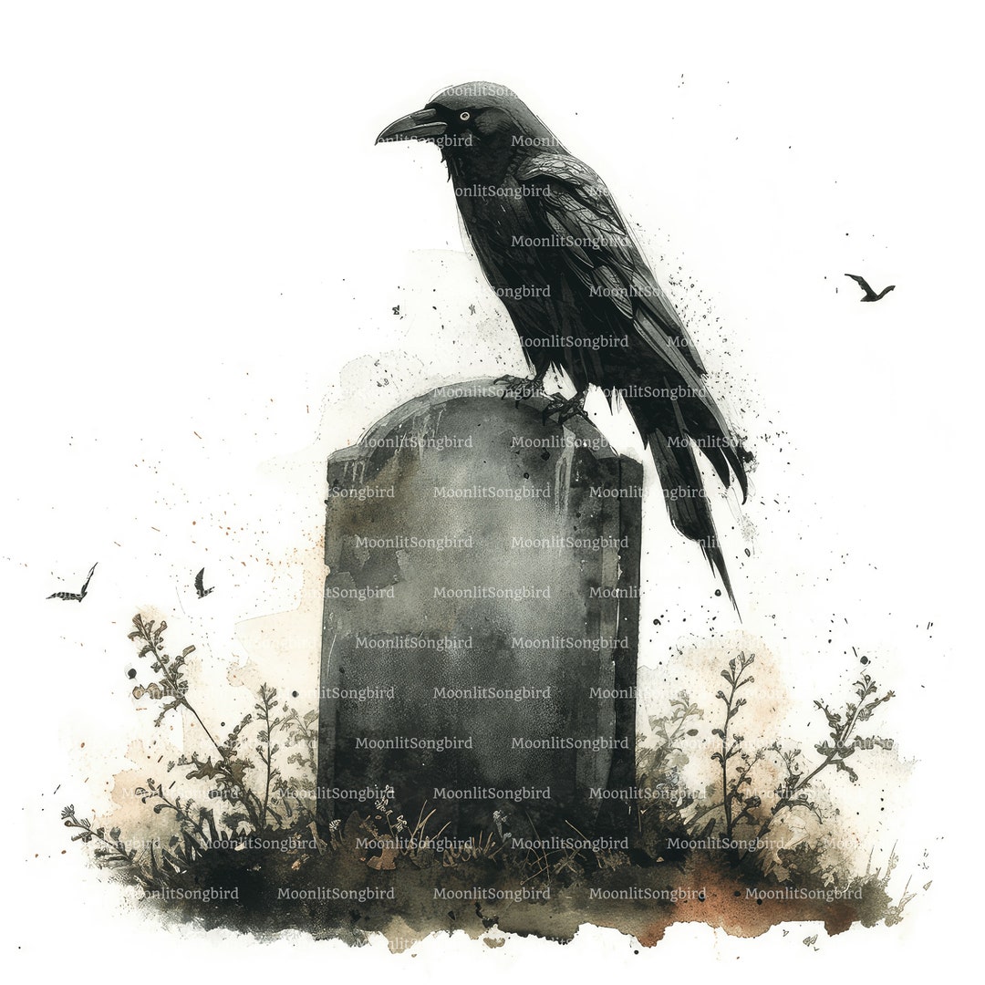 16 Crow on Gravestone Clipart, Digital Download, Printable Watercolor ...