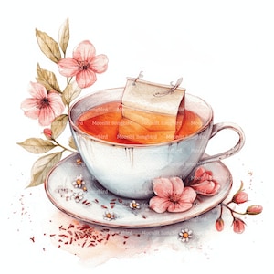 10 Tea With Tea Bag Clipart, Digital Download, Printable Watercolor ...