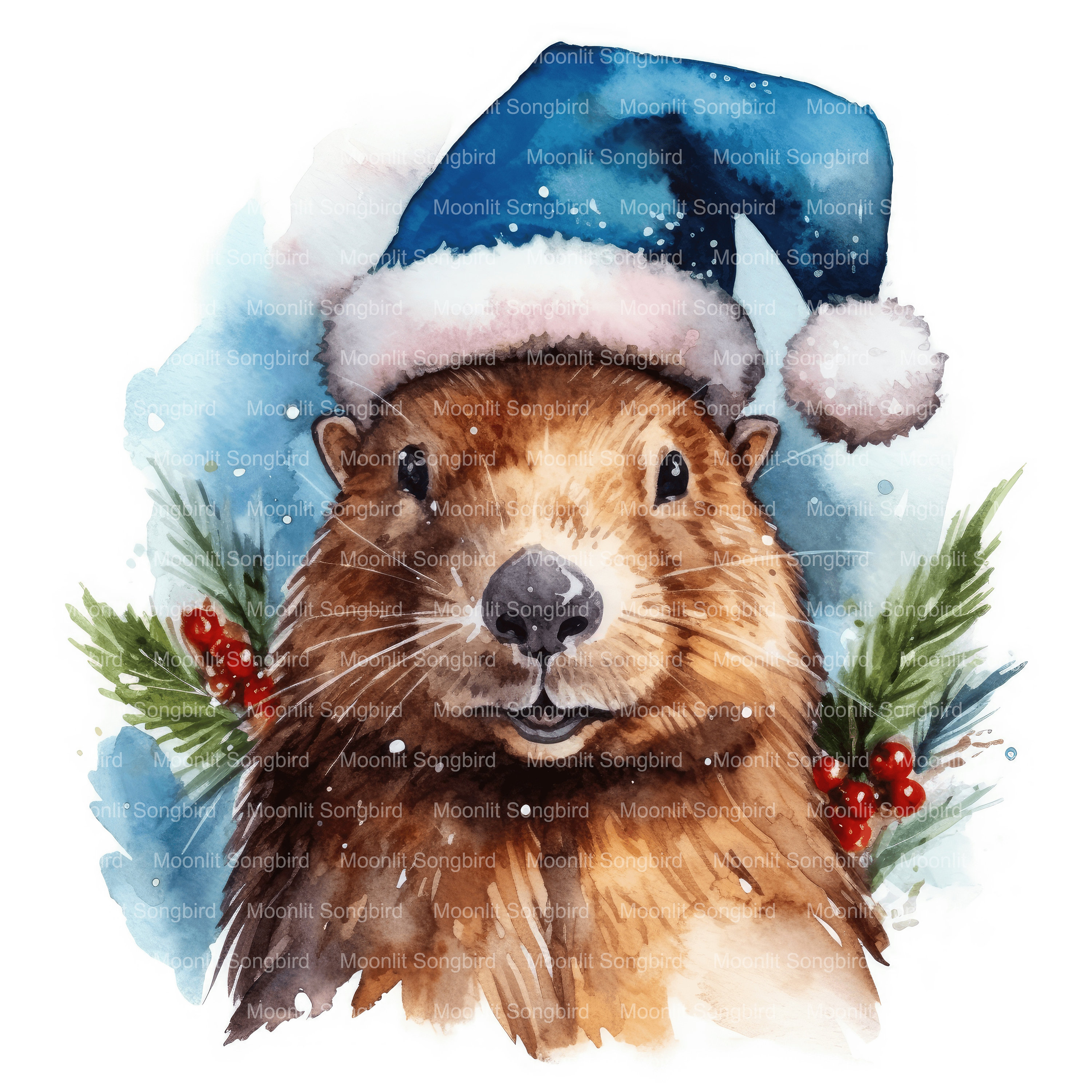12 Christmas Beaver Clipart, Digital Download, Printable Watercolor ...
