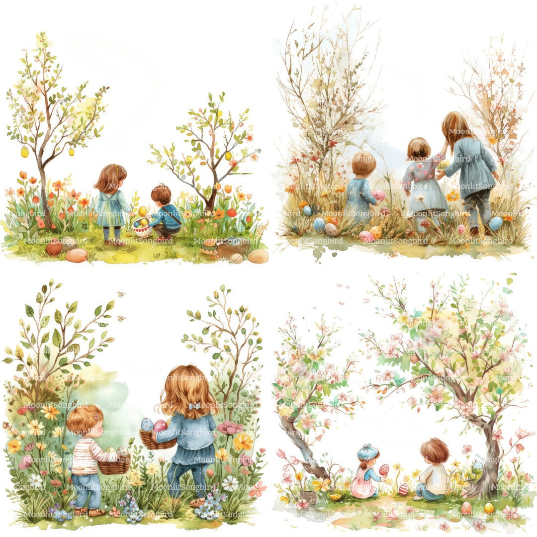 22 Easter Egg Hunt Scenes Clipart, Digital Download, Printable ...