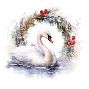 14 Christmas Swan Wreath Clipart, Digital Download, Cute Printable ...