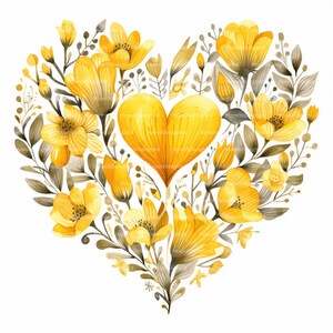 16 Yellow Floral Hearts Clipart, Digital Download, Printable Watercolor ...
