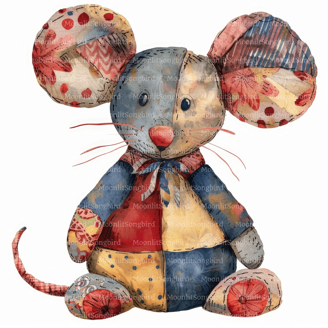 10 Patchwork Mouse Clipart, Digital Download, Printable Watercolor ...