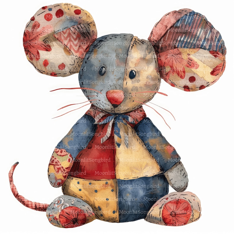 10 Patchwork Mouse Clipart, Digital Download, Printable Watercolor ...