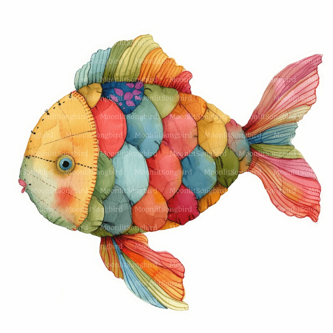 9 Patchwork Fish Clipart, Digital Download, Printable Watercolor ...