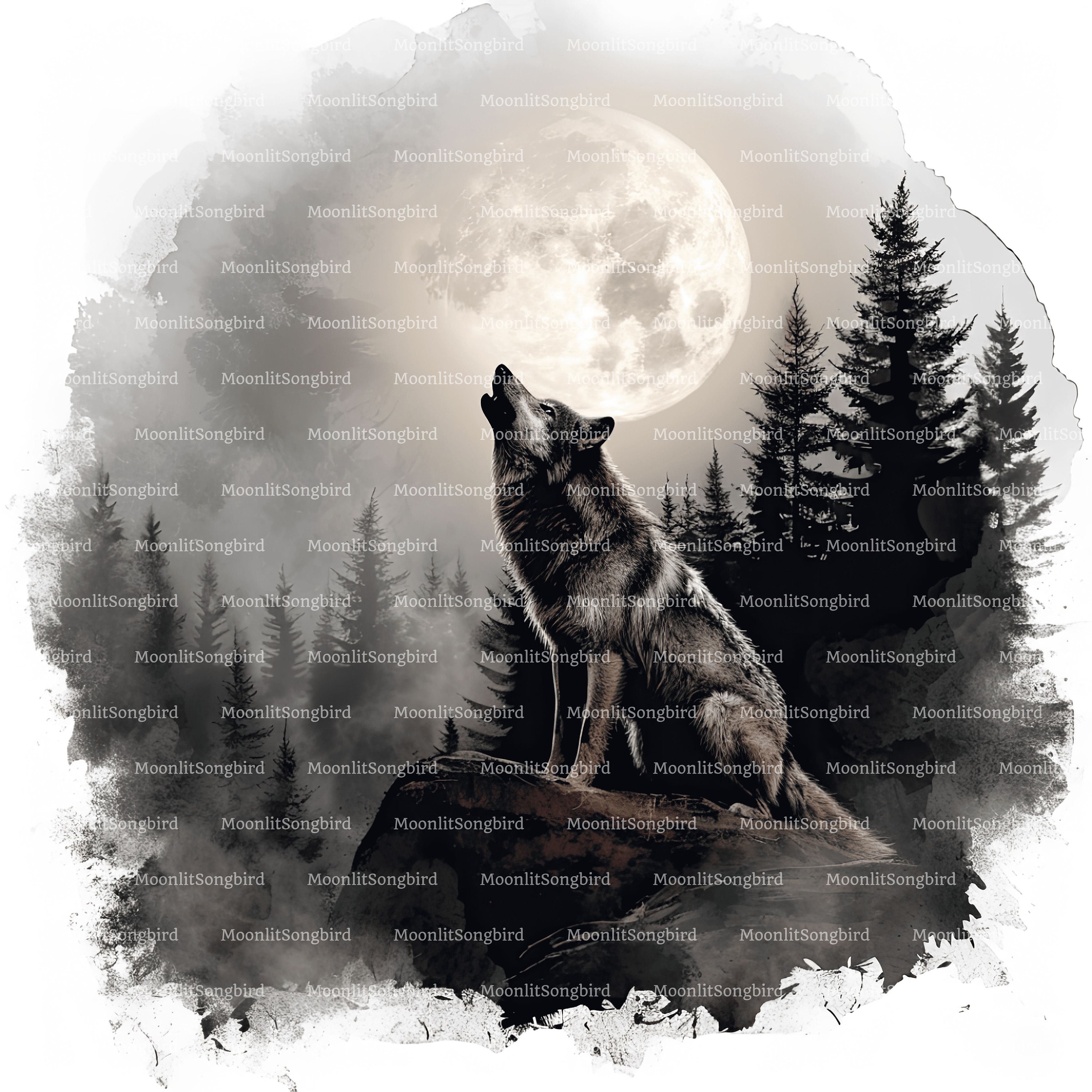 12 Wolf Howling at Moon Clipart, Digital Download, Printable Watercolor ...