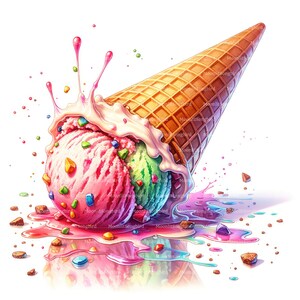 10 Fallen Ice Cream Clipart, Digital Download, Printable Watercolor ...