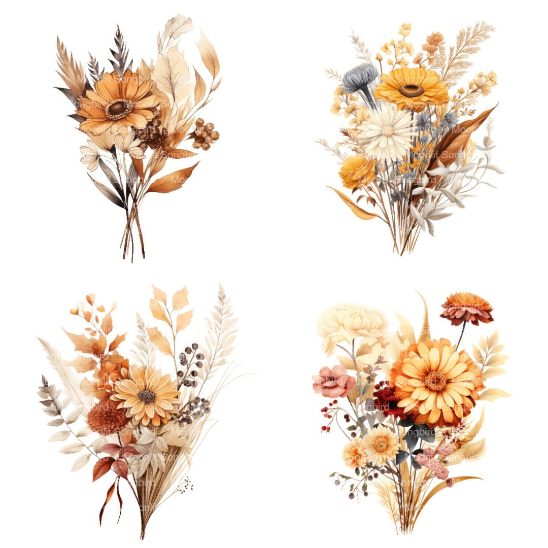18 Dried Flowers Bouquet Clipart, Digital Download, Printable ...