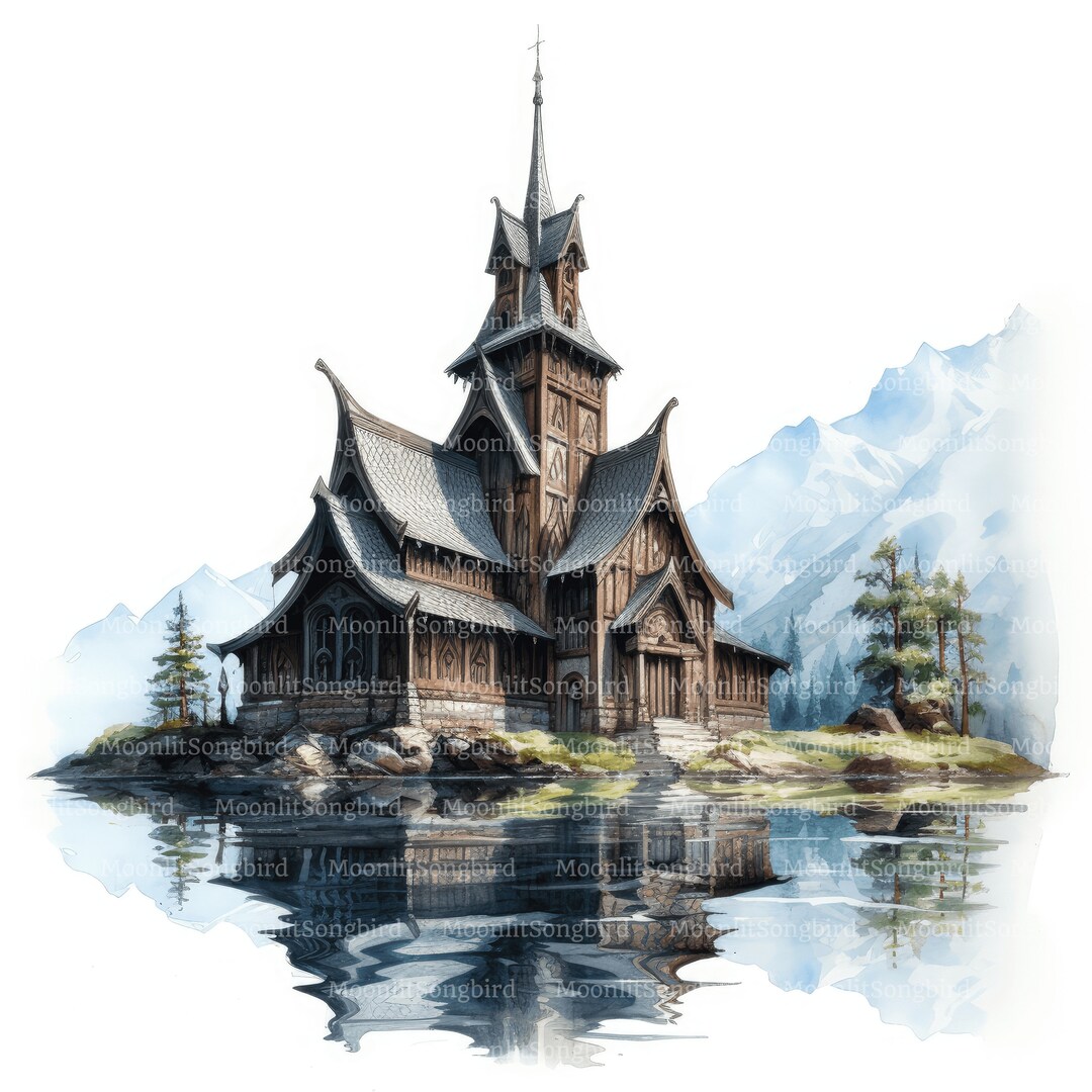 10 Stave Church Clipart, Digital Download, Printable Watercolor Clipart ...