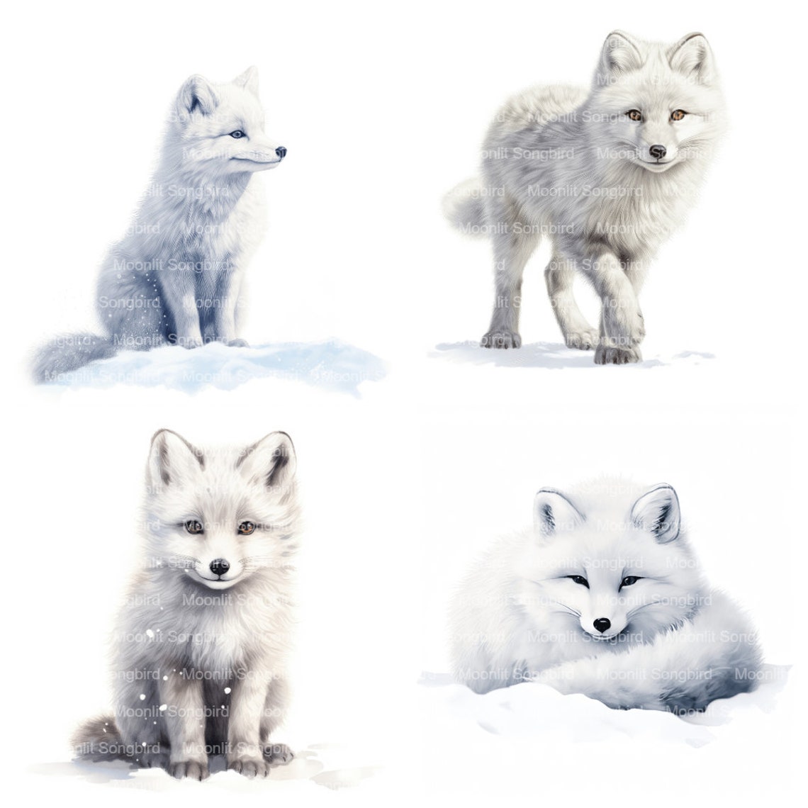 12 Polar Fox in Snow Clipart, Digital Download, Printable Watercolor ...