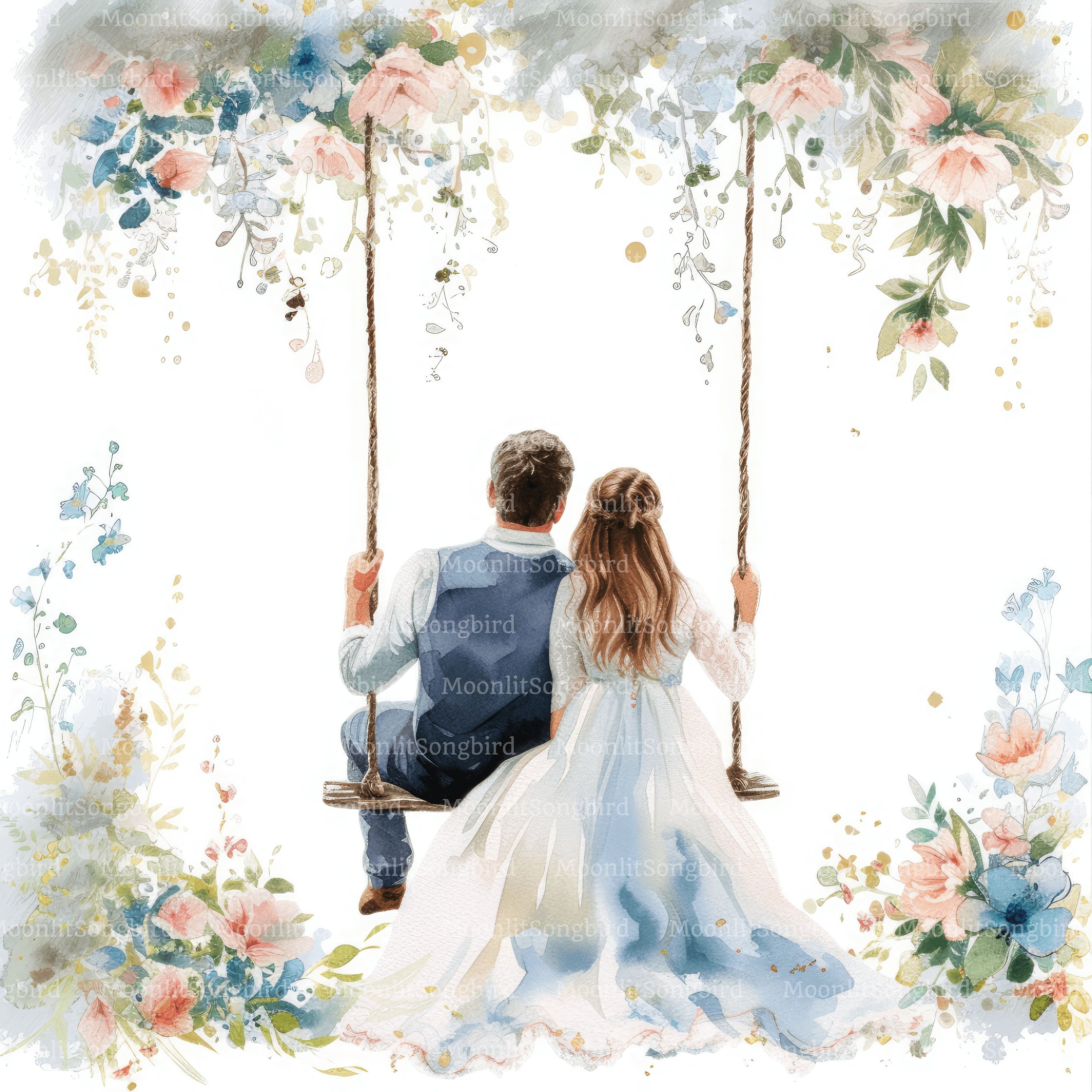 10 Bride and Groom on Swing Clipart, Digital Download, Printable ...