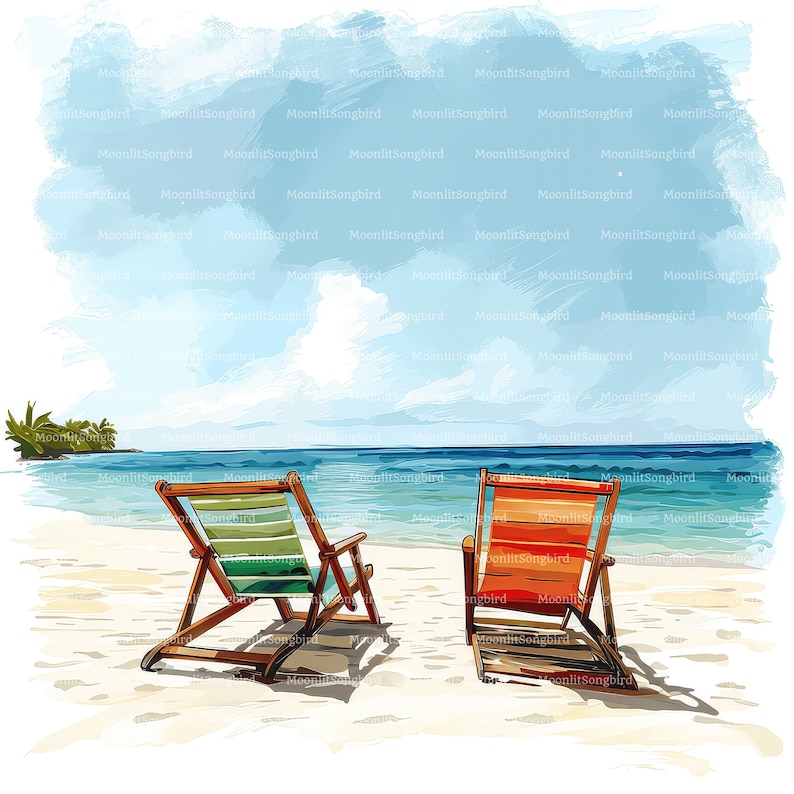 12 Beach Chairs Clipart, Digital Download, Printable Watercolor Clipart ...