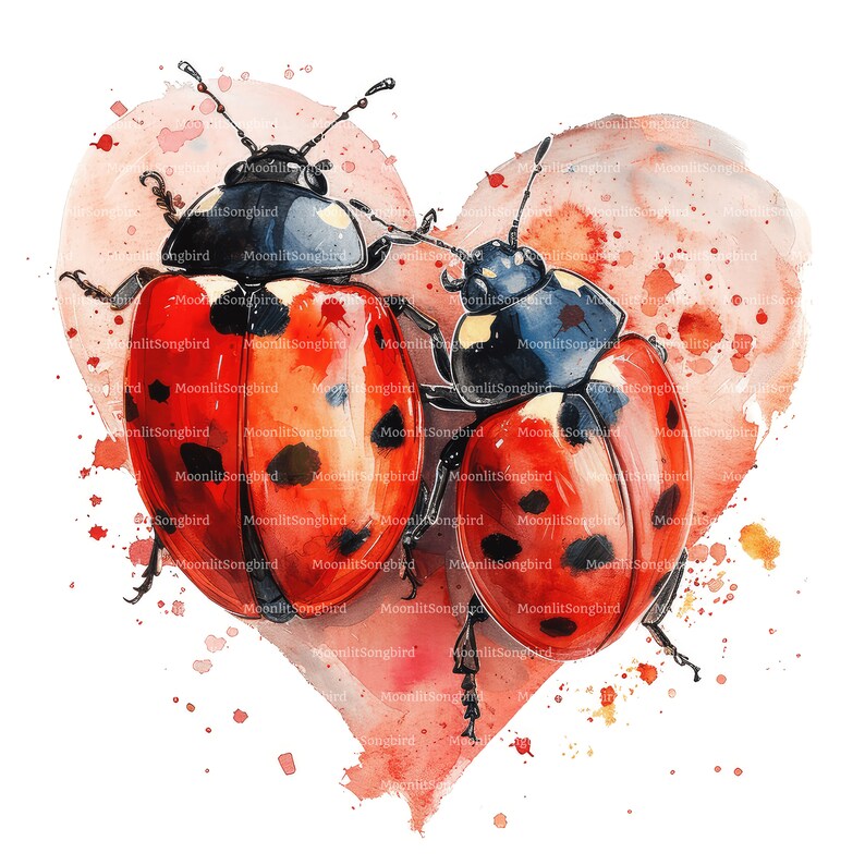 12 Ladybugs in Love Clipart, Digital Download, Printable Watercolor ...