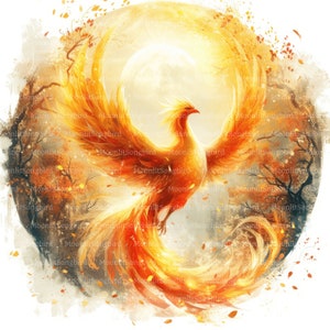 14 Phoenix in Forest Clipart, Digital Download, Printable Watercolor ...