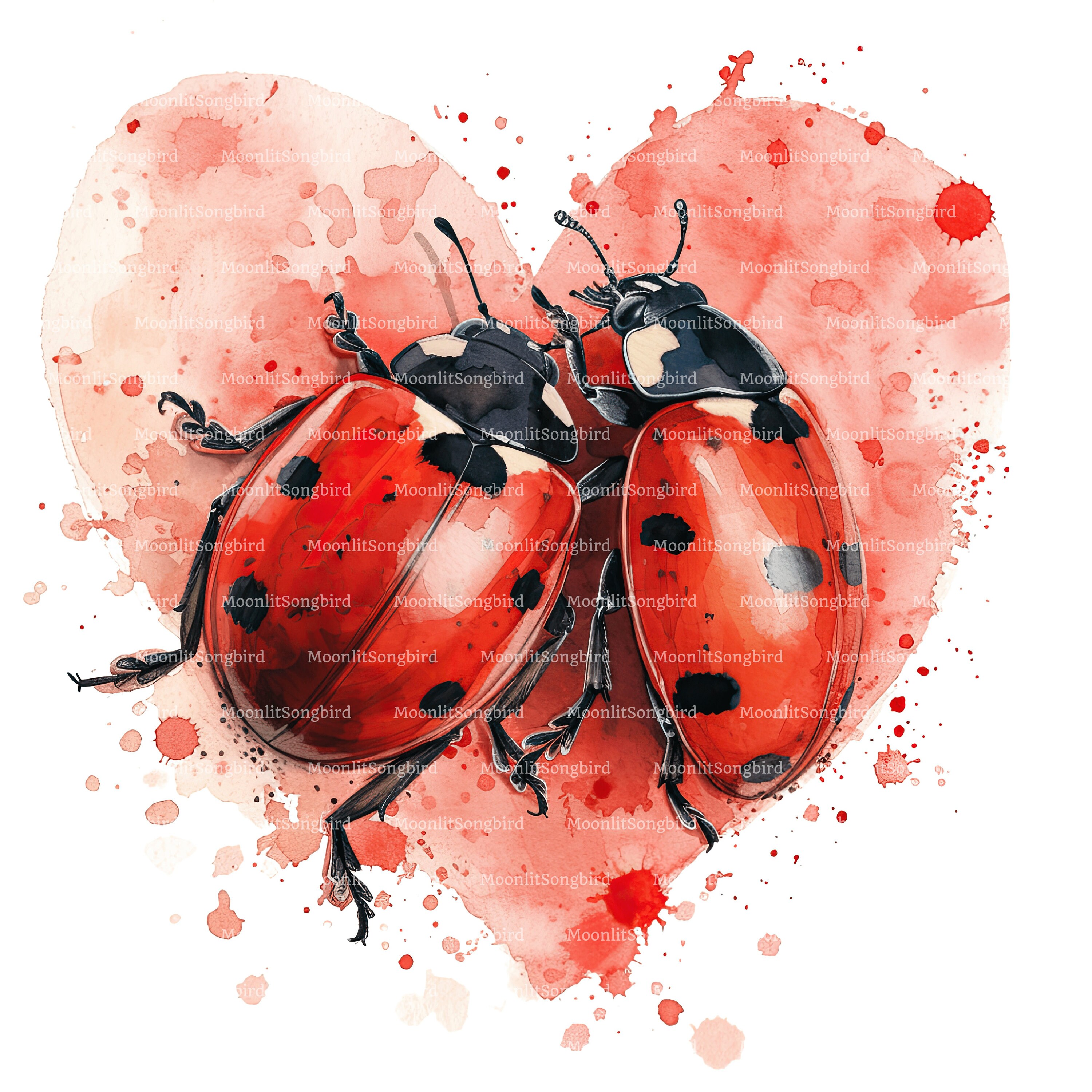 12 Ladybugs in Love Clipart, Digital Download, Printable Watercolor ...