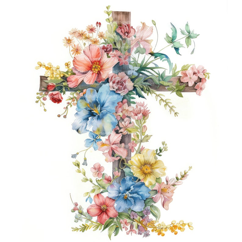 22 Cross With Spring Flowers Clipart, Digital Download, Printable ...