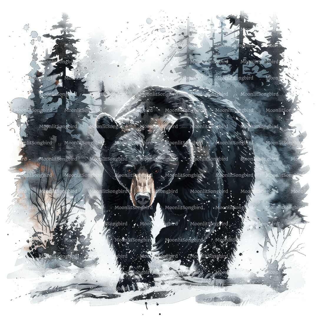 9 Black Bear in Winter Forest Clipart, Digital Download, Printable ...