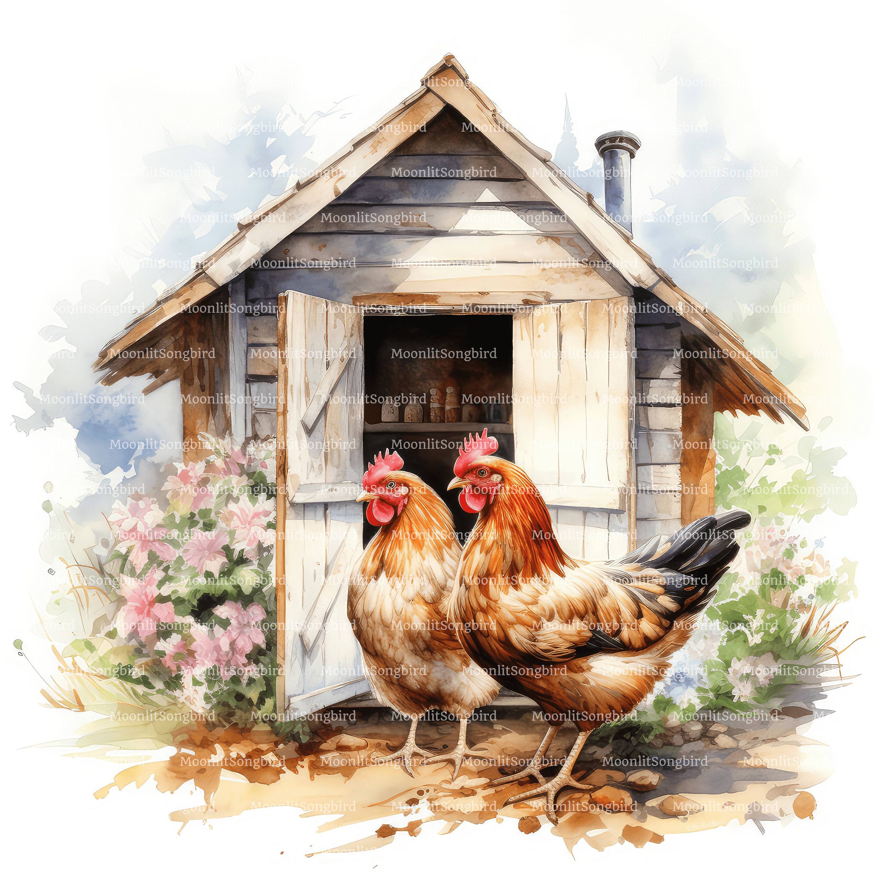 12 Chicken Coop Clipart, Digital Download, Printable Watercolor Clipart ...