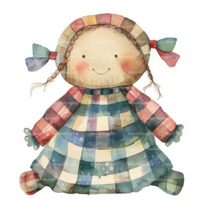 10 Patchwork Doll Clipart, Digital Download, Printable Watercolor ...