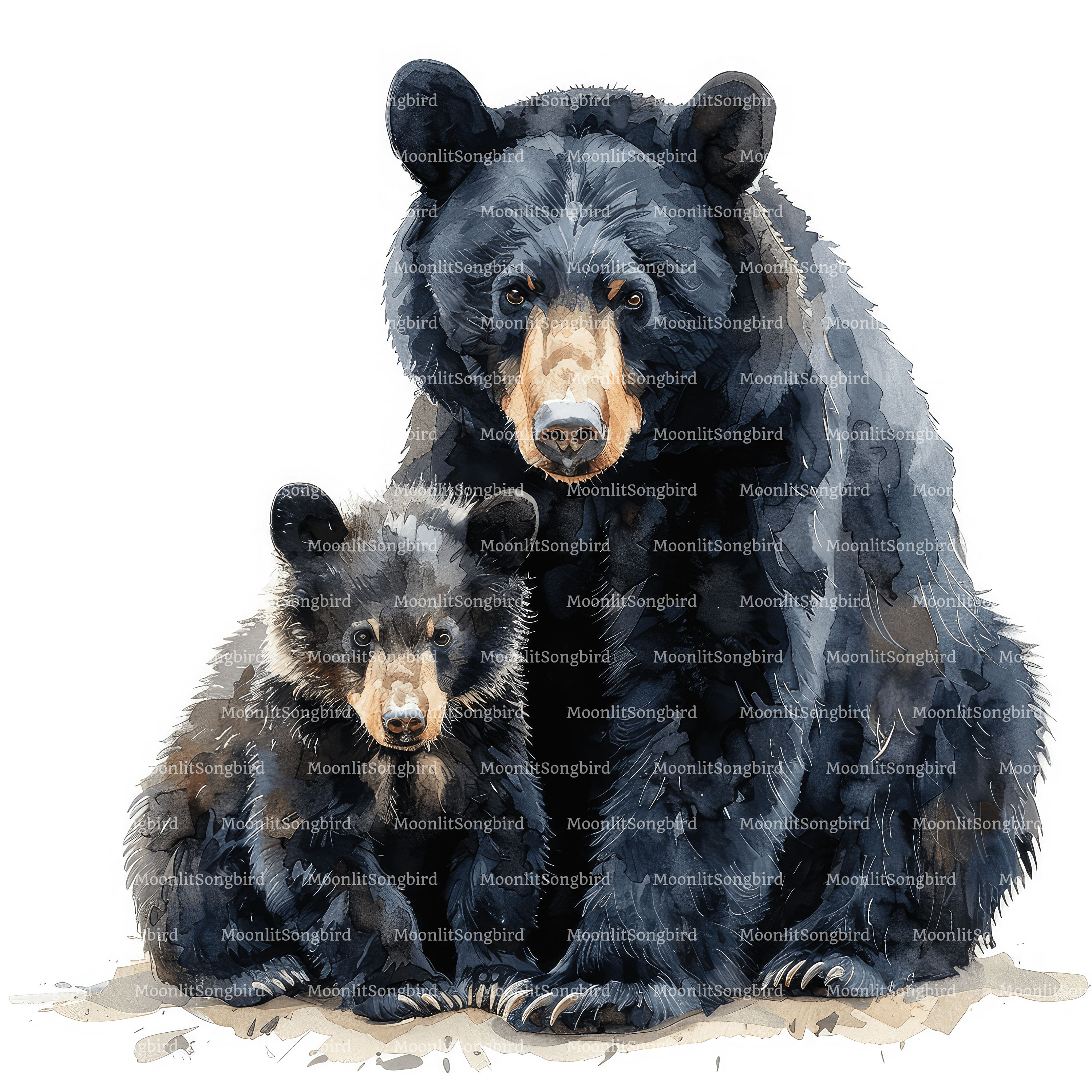 10 Black Bear and Cub Clipart, Digital Download, Printable Watercolor ...