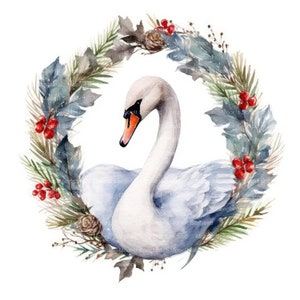 14 Christmas Swan Wreath Clipart, Digital Download, Cute Printable ...