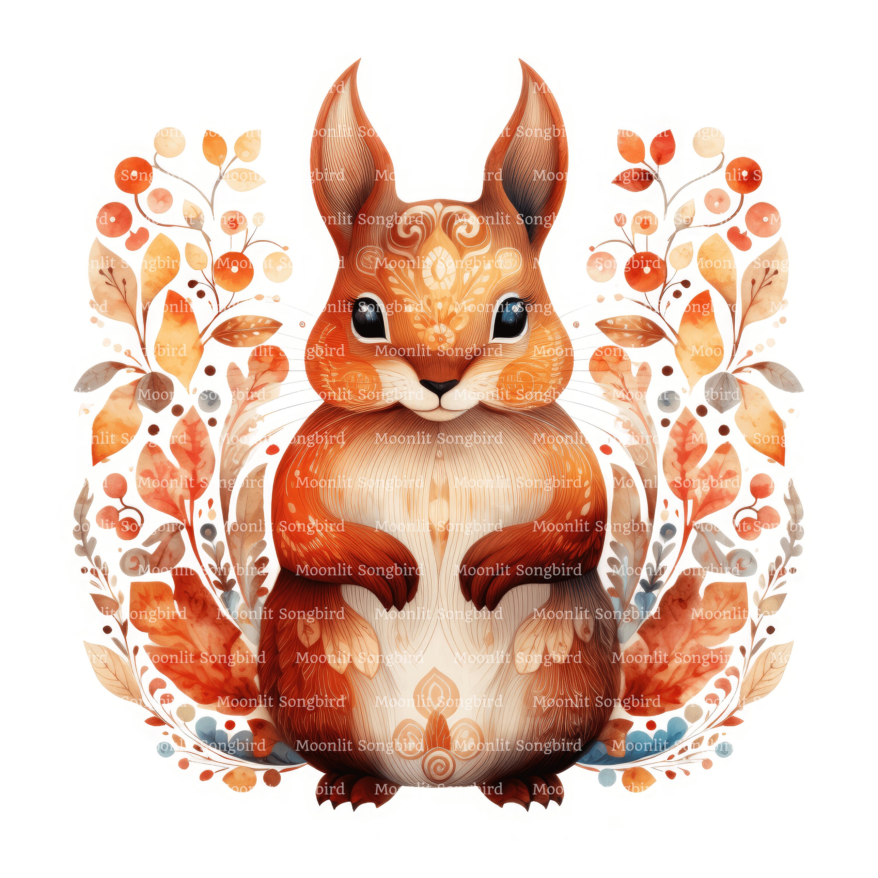 12 Squirrel Folk Art Clipart, Digital Download, Printable Watercolor ...