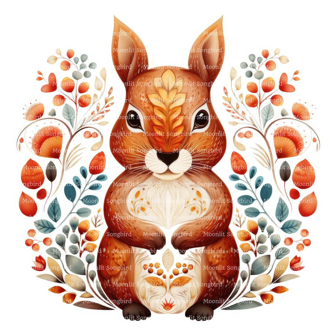 12 Squirrel Folk Art Clipart, Digital Download, Printable Watercolor ...