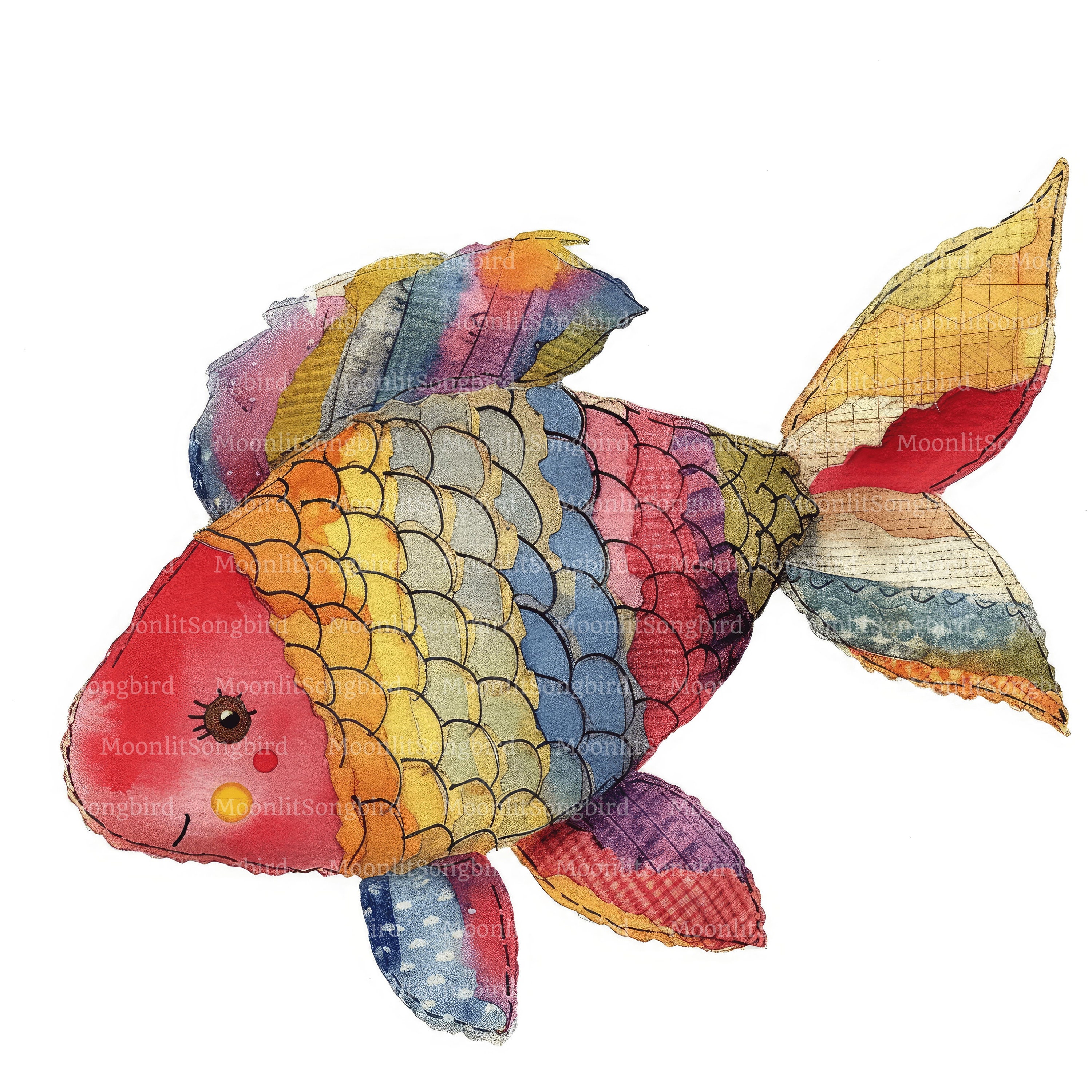 9 Patchwork Fish Clipart, Digital Download, Printable Watercolor ...
