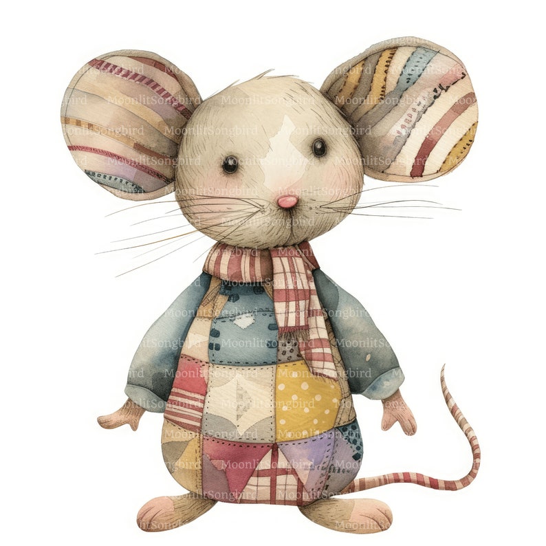 10 Patchwork Mouse Clipart, Digital Download, Printable Watercolor ...