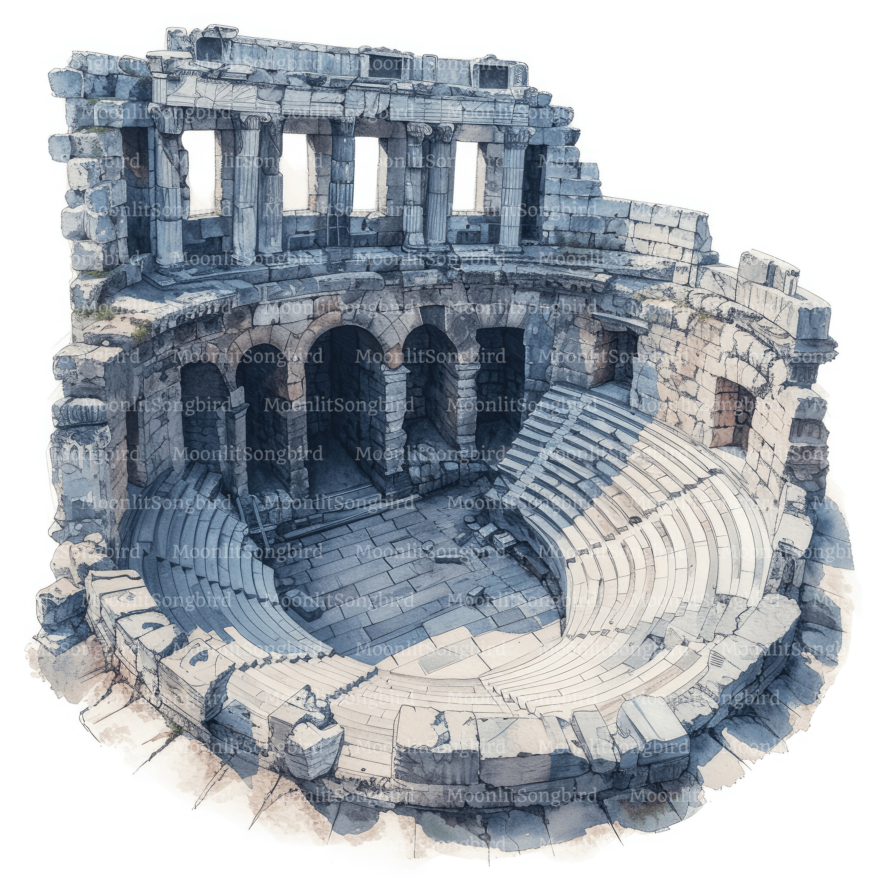 Watercolor Amphitheater Clipart, Old World Ruins (digital Download) - Etsy