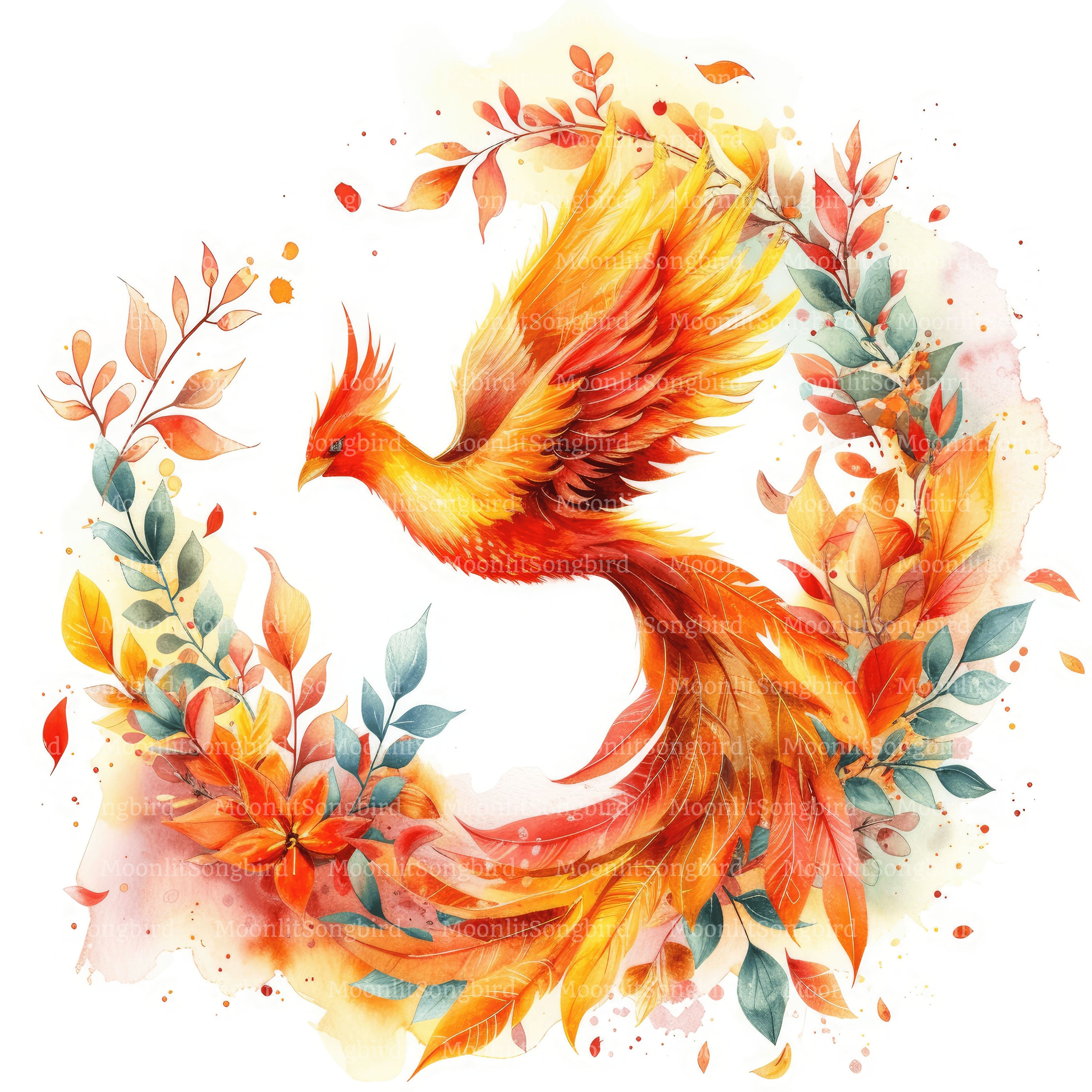 10 Phoenix in Wreath Clipart, Digital Download, Printable Watercolor ...
